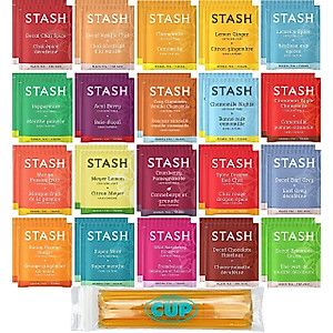 Stash Herbal & Decaf Tea Sampler (40 count) 20 Flavor Assortment with By The Cup Honey Sticks