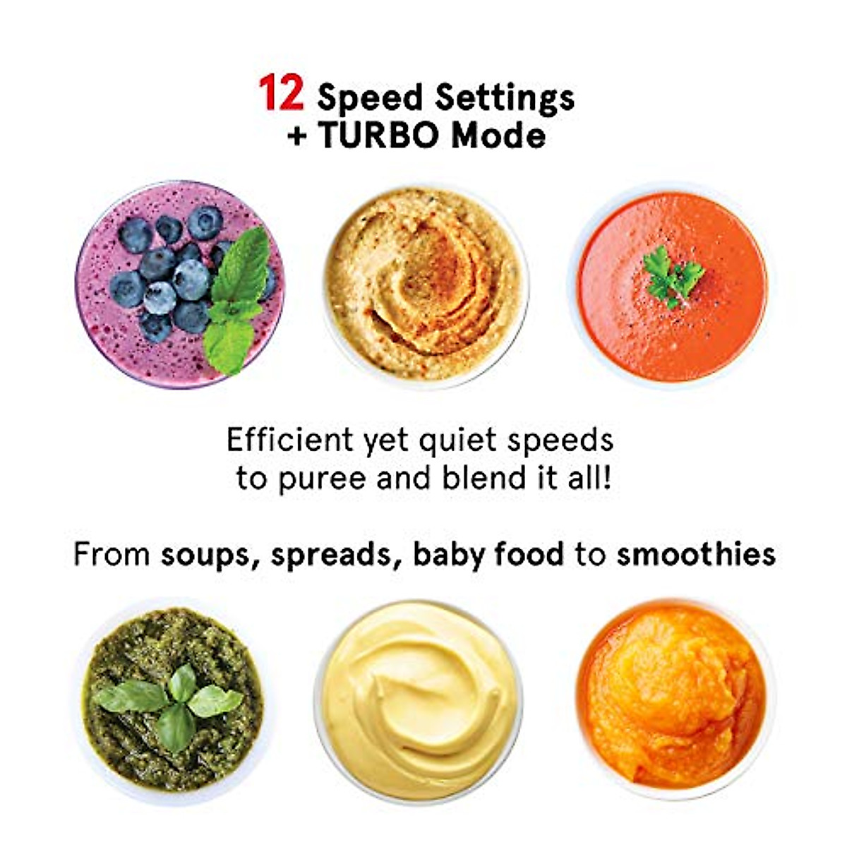 Gourmia GHB2360 12 Speed Illuminating Immersion Hand Blender with Turbo Mode - Comfortable Ergonomic Handle - Whisk Attachment Included - Integrated LED Spotlight - 300 Watt Motor - Black