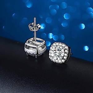 6 Pairs Simulated Diamond Stud Earrings for Women Hypoallergenic Sterling Silver CZ Stud Earring Set Cubic Zirconia Stud Earrings 14K White Gold Plated