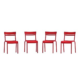 Flash Furniture Nash Commercial Grade Steel Stack Chair, Indoor-Outdoor Armless Chair with 2 Slat Back, Set of 4, Red