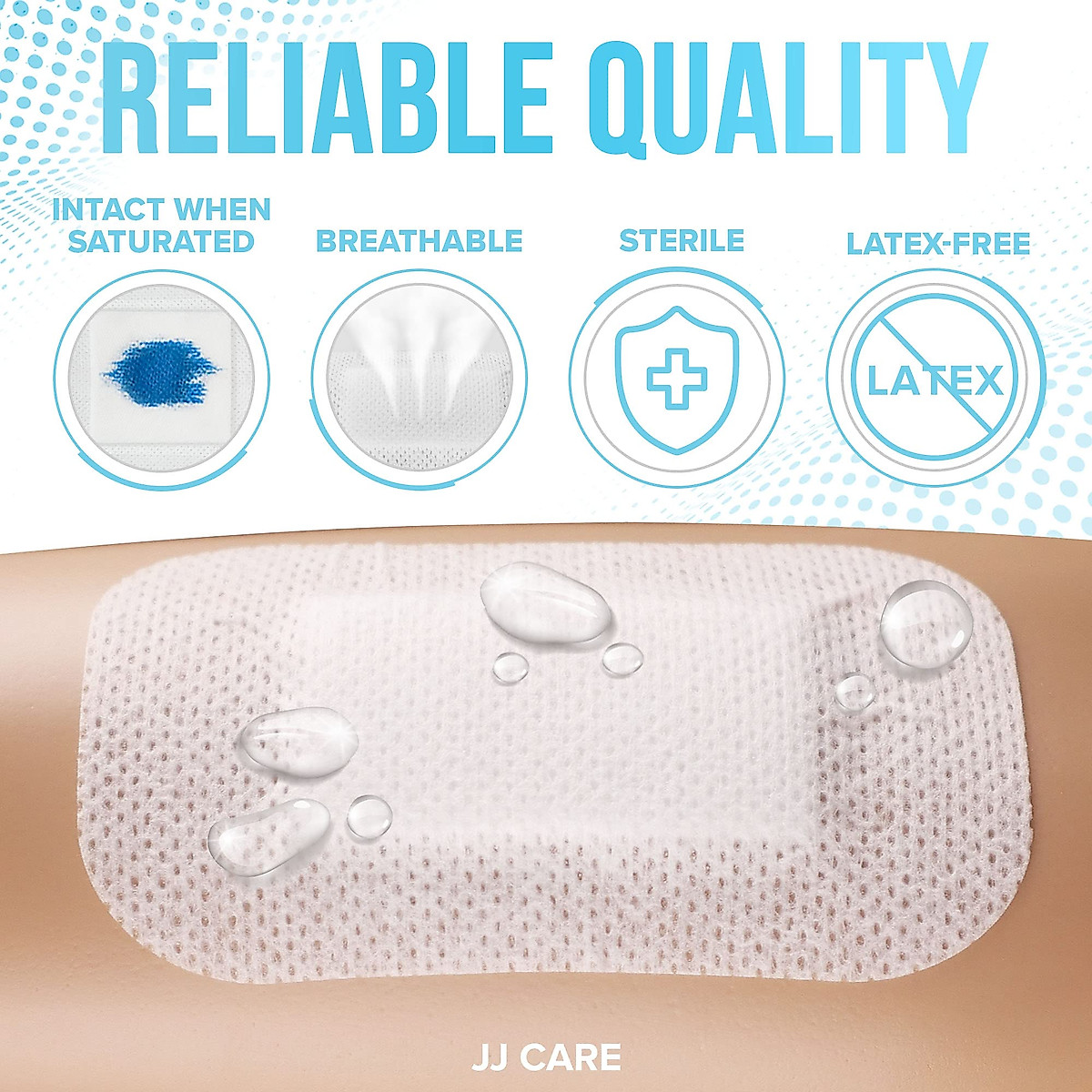 JJ CARE Waterproof Adhesive Island Dressing [Pack of 50], 2" x 3.75" Sterile Island Wound Dressing, Breathable Bordered Gauze Dressing, Individually Wrapped Latex Free Bandages, Non-Stick Central Pad