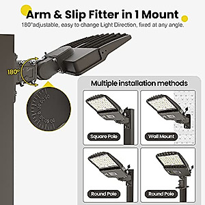 YARBO 200W LED Parking Lot Light 180W 150W Tunable, 32000LM (160LM/W) 5000K Parking Lot Light, Dimmable LED Shoebox Lights with Dusk to Dawn Photocell, Outdoor Pole Light, Arm & Slip Fitter in 1 Mount