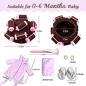 SPOKKI Newborn Photography Props Newborn Girl Photoshoot Outfits Crochet Baby Curler Hat with Makeup Brush for Infant Boys Girls (Purple)