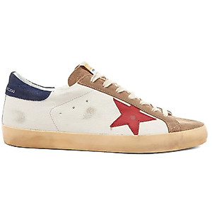 Golden Goose Super-Star Leather Upper with Signature Embroidery Leather Star Suede Heel Mens Distressed Sneakers - 40 White
