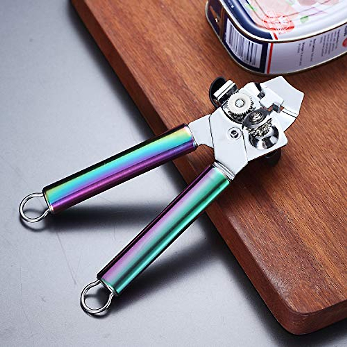 Berglander Can Opener, Stainless Steel Rainbow Handle Can Opener, Titainium Colorful Plating Handle Can Opener Hand Held, Smooth Edge Manual Can Opener, Heavy Duty (Rainbow)