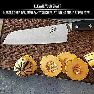 Zelite Infinity 7 Inch Santoku Knife - Japanese Chef Knife with Deep 53mm Blade; Japanese AUS-10 Super Steel 45-Layer Damascus Kitchen Knife with Tsunami Rose Damascus Pattern - Luxurious Gift Box