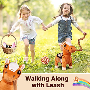 Walking Pony Toy Musical Singing Dancing Plush Interactive Pony Walk Along Horse with Leash Plush Stuffed Animal Shaking Head Buttocks Toy for Boy & Girl Kid Ages 3+ H: 11.81"