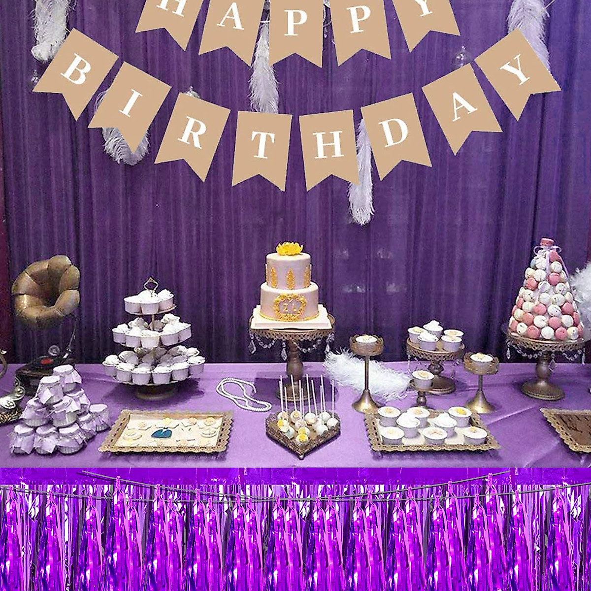 4P Purple Foil Fringe Metallic Streamers Banner Tassel Garland for Parade Floats, Bachelorette, Wedding, Birthday, Halloween, Christmas, Bridal/Baby Shower Party Decorations