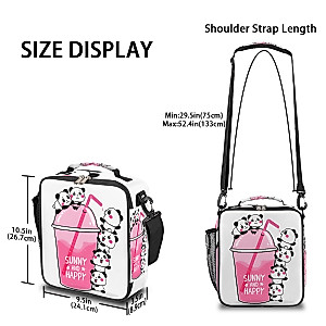 Panda Insulated Lunch Bag, Animal Cocktail Lunch Box for Kids Reusable Container Organizer Tote Bag Cooler Thermal Handbag with Adjustable Shoulder Strap for Boys Girls School Daycare Picnic Beach