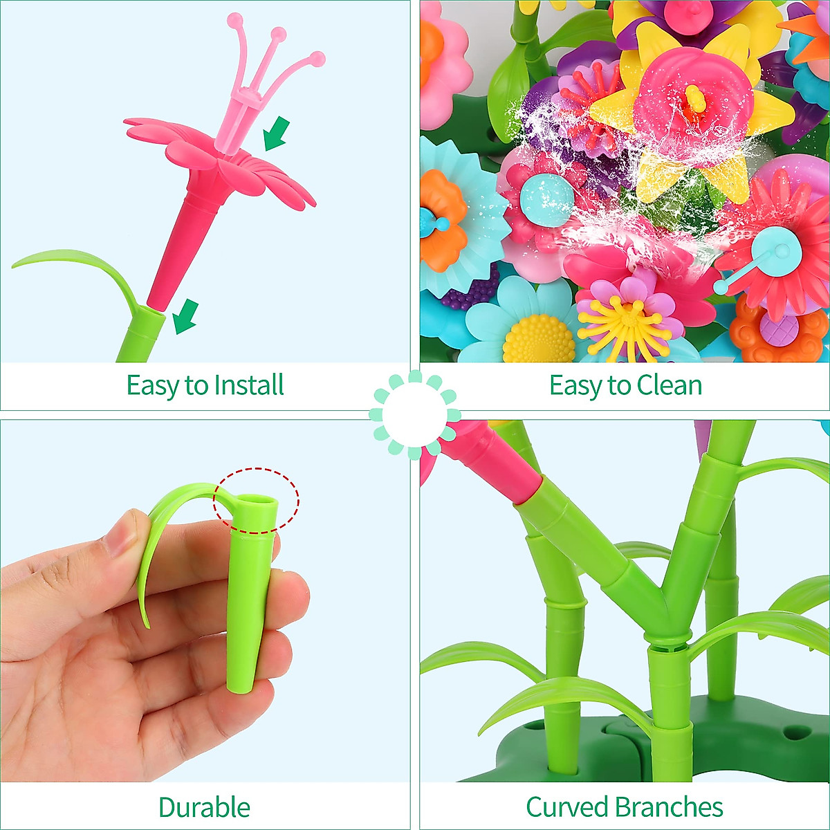 FLYINGSEEDS 106 PCS Flower Garden Building Toys for Girls, Girls Favor STEM Toy Gardening Pretend Play Set for Kids, Stacking Game Educational Activity for Toddlers Kids Age 3 4 5 6 7 8 Year Old