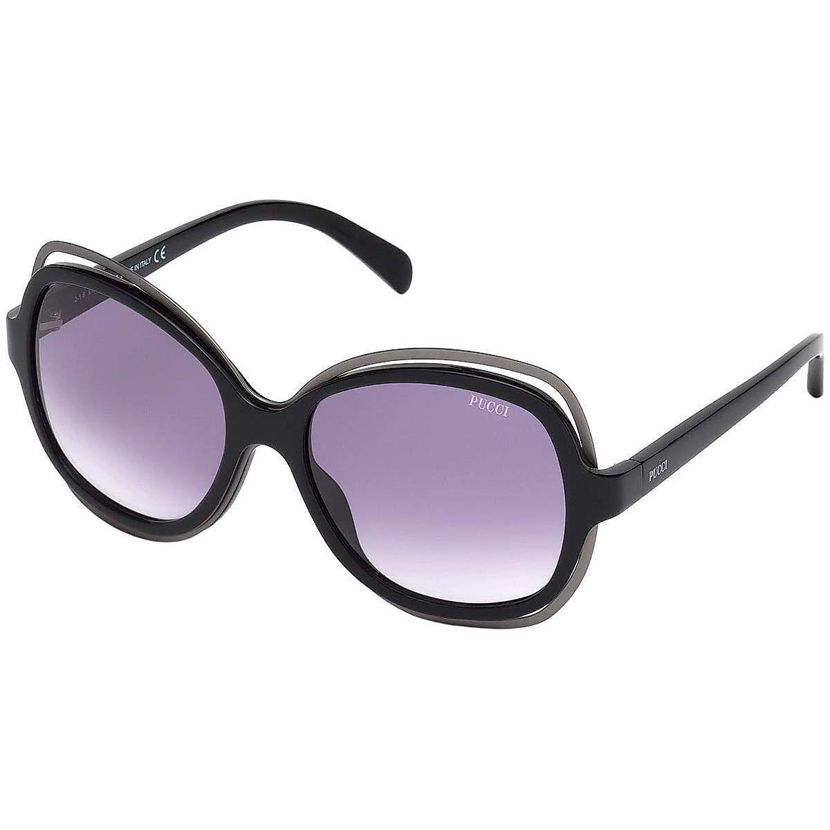 Emilio Pucci EP0056 Sunglasses - Shiny Black Frame, Gradient/Mirror Violet Lenses, EP00565701Z