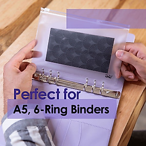 Mr. Pen A5 Plastic Binder Pockets, 8 Pieces, 6 Ring Binder Holes, 8 Pcs, Clear Envelopes for Cash, Money Organizer, Lightweight, Easy to Carry