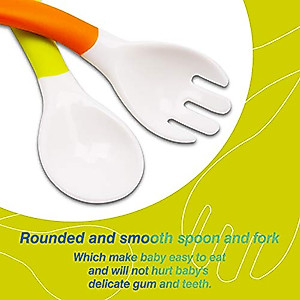 Baby Utensils Spoons Forks Set with Travel Safe Case Toddler Babies Children Feeding Training Spoon Easy Grip Heat-Resistant Bendable Soft Perfect Self Feeding Learning Spoons 2 Sets
