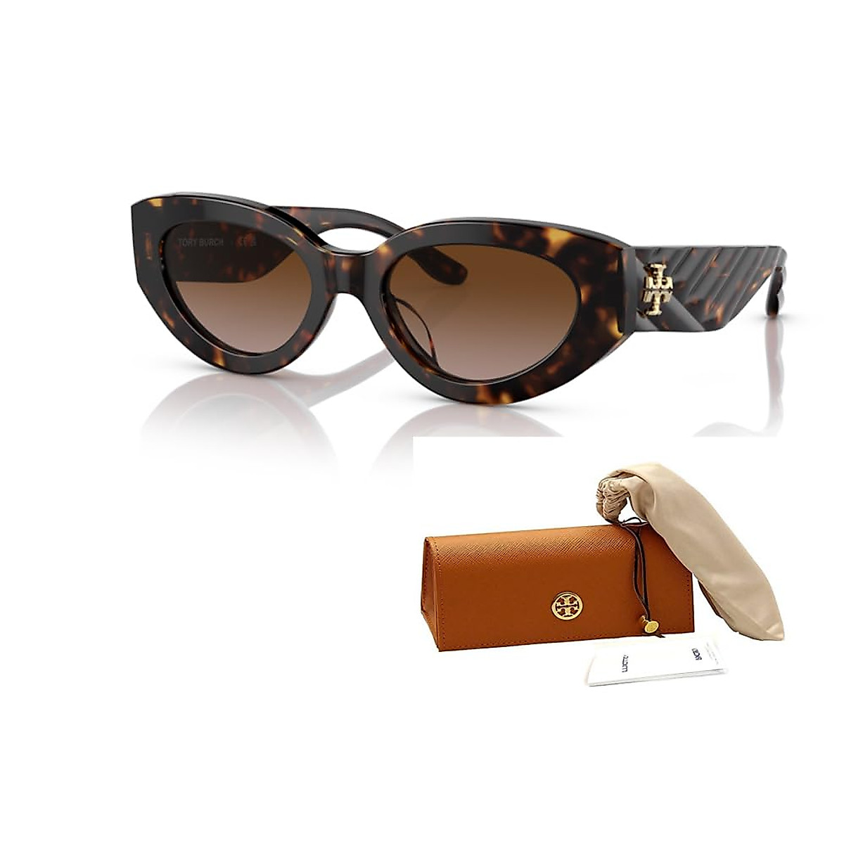 Tory Burch TY7178U 172813 51MM Dark Tortoise/Brown Gradient Cateye Sunglasses for Women + BUNDLE With Designer iWear Complimentary Eyewear Kit