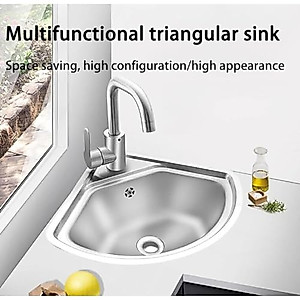 WBRSybUS Wall Mount Bathroom Corner Sink,304 Stainless Steel Triangle Kitchen Washbasin Single Sink,with Drainer Unit and Tap, Sink Edge Protector Basin,34x34cm-depth15cm,Cold Alone, Coldalone