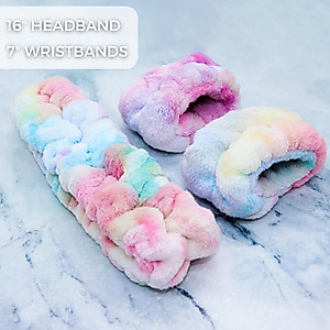 FROG SAC Puffy Headband and Wristbands - Rainbow Tie Dye Skincare Accessories for Women and Girls