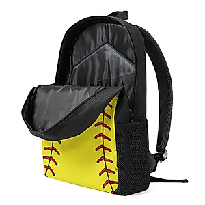 ONE TO PROMISE Softball Baseball School Backpack Cartoon Softball Baseball Red Lace on Yellow Shoulder Bags,Lightweight Fashion Commute Daypack Bookbag for Teen Boys Girls High School Student,17 Inch
