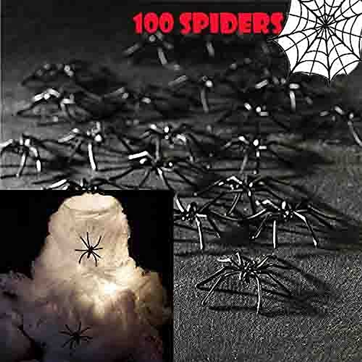 1200 sqft Spider Webs Halloween Decorations, Super Stretch Spider Web Cobwebs with 100 Plastic Fake Spiders Haunted House Yard Creepy Scene Props Indoor Outdoor Decor and Halloween Party Supplies