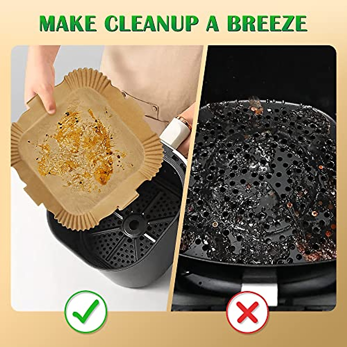 MOSFiATA Air Fryer Disposable Paper Liner- Square Non-Stick Parchment Paper Liners, Oil-proof, Water-proof Cooking Baking Roasting Filter Paper for Air Fryers Basket, Microwave Oven (7.9 IN-120PCS)