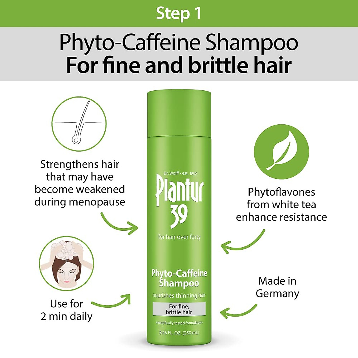 Plantur 39 Phyto Caffeine Women's 3 Step System for Fine, Thinning Natural Hair Growth - Shampoo, Conditioner, Tonic