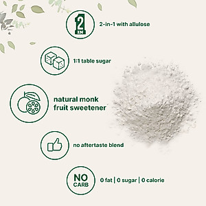 Monk Fruit Sweetener with Allulose, 2 lbs | No Erythritol | No Aftertaste, 1:1 White Sugar Substitute, Keto & Vegan Friendly, Zero Calorie | Great for Drinks, Coffee, Tea, Cookies | Non-GMO