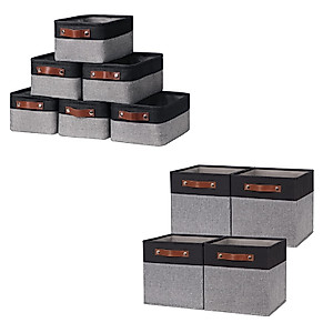 HNZIGE Small Storage Baskets for Organizing Fabric Baskets for Shelves,Fabric Cube Storage Baskets Closets, Laundry, Nursery, Decorative Baskets for Gifts Empty (Black&Gray)