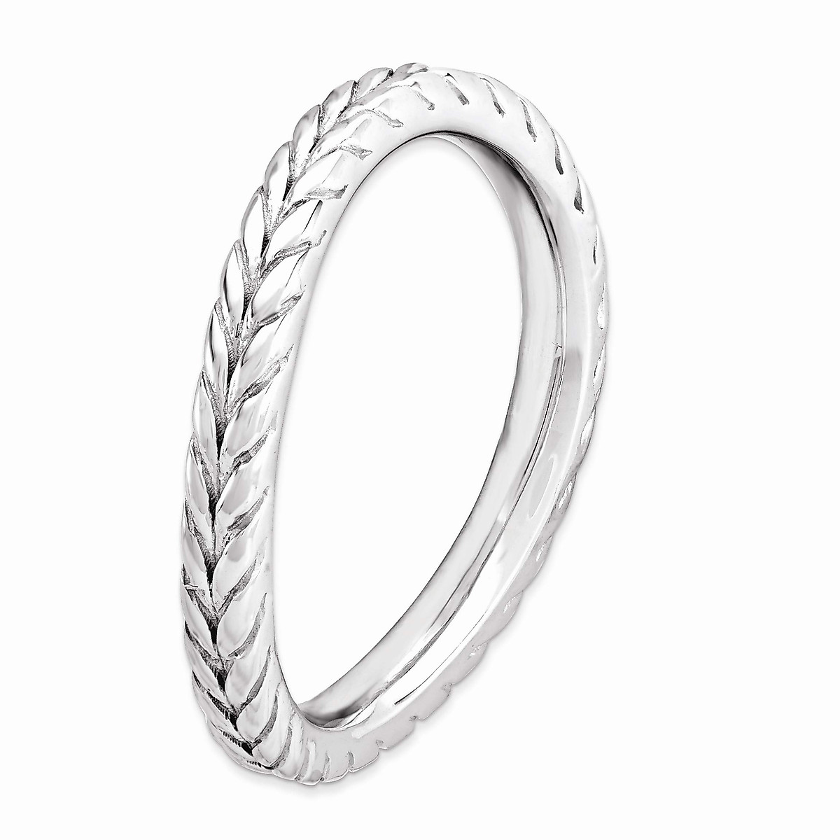 2.25mm Stackable Sterling Silver Curved Wheat Pattern Band, Size 8
