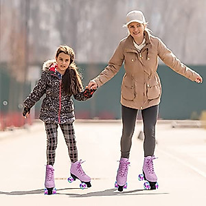 Perzcare Roller Skate Shoes for Women&Men Classic PU Leather High-top Double-Row Roller Skates for Beginner, Professional Indoor Outdoor Four-Wheel Shiny Roller Skates for Girls Unisex