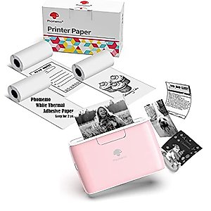 Phomemo M04S Portable Printer- Bluetooth Inkless Thermal Sticker Printer with 3 Rolls White Self-Adhesive Thermal Paper for Text, Notes, Memo, Photo, to-do List.