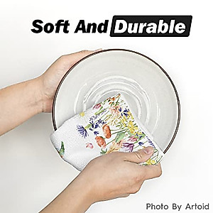 Artoid Mode Anemone Flower Hummingbird Kitchen Towels Dish Towels, 18x26 Inch Seasonal Spring Summer Wild Floral Holiday Decoration Hand Towels Set of 2