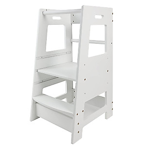 ECOMEX Toddler Standing Tower for Kitchen, Step Stool for Kid's Adjustable Height Learning Stool, Removable Anti-Drop Safety Rail Stool for Bedroom, Bathroom, White