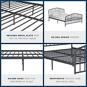 Novogratz Bushwick Metal Bed with Headboard and Footboard | Modern Design | Full Size - Grey