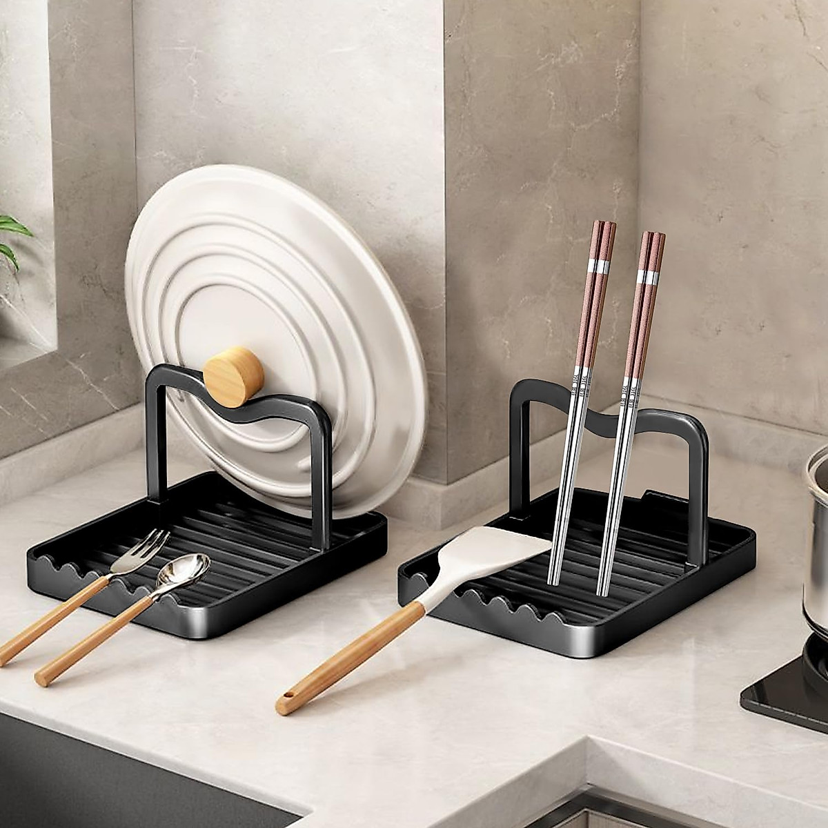 Ysks'hf spoon holder and pot lid holder，stainless steel，Kitchen Utensil Rest, scraper holder & pot holder，Spoon Holder for Stove Top - Kitchen Utensil Holder for Ladles & Tongs