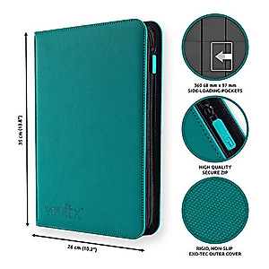 Vault X 9 Pocket Trading Card Zip Binder, 360 Cards, Premium Exo-Tec Album Material, 20 Side-Loading Pages, Folder for Collectible Games, Sports, TCG (Teal)