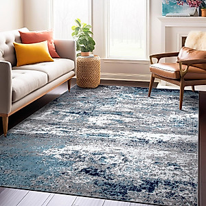 Rugshop Distressed Abstract Watercolor Area Rug 6'6" x 9' Blue
