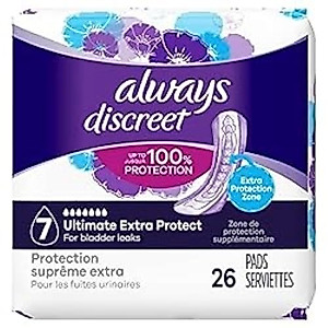 Always Discreet Incontinence Pads for Women and Postpartum Pads, Ultimate Extra Protect, 26 CT, up to 100% Bladder Leak Protection
