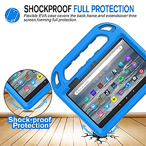 SUPNICE Kids Case for All-New Fire 7 (Latest 12th Generation 2022 Release), Lightweight Shockproof Handle with Stand Kid-Proof Case for Amazon Fire 7 inch Tablets - Blue