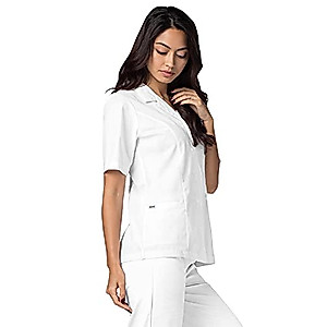 Adar Universal Scrubs for Women - Lapel Collar Buttoned Scrub Top - 2629 - White - XS