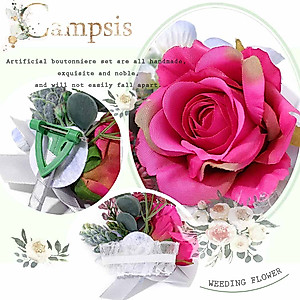 Campsis Wedding Corsage Boutonniere Set Pink Rose Flower Wrist Bride Buttonholes Flower Decor Bride Girls Lady Accessories for Prom and Dinner Party(2pcs)