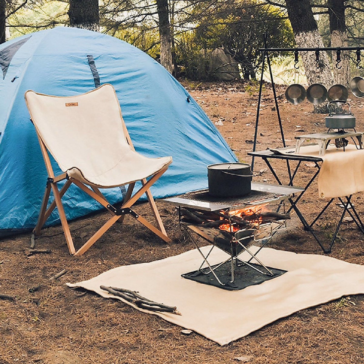 JEELAD Fireproof Mat Fire Pit Ember Mat Fire Blanket Under Grill for Outdoor Grill Firepit Grass Patio Lawn Campsite BBQ Floor (S - 19.7" x 19.7", Beige)