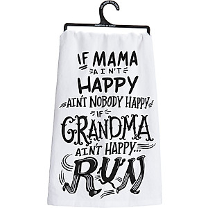 Primitives by Kathy LOL Cotton Dish Towel, 28" Square, If Grandma Ain't Happy