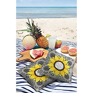 Pack of 2 Outdoor Waterproof Pillow Covers 20x20 inch Mandala and Sunflower Flower Geometry Pattern Throw Pillow Covers Decorative Cushion Covers for Patio Garden Tent