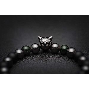 Karseer Black Panther Magnetic Hematite and Matte Onyx Natural Stones Beaded Stretch Bracelet Energy Crystal Meditation Prayer Stress Relief Beads Bracelet for Men Women