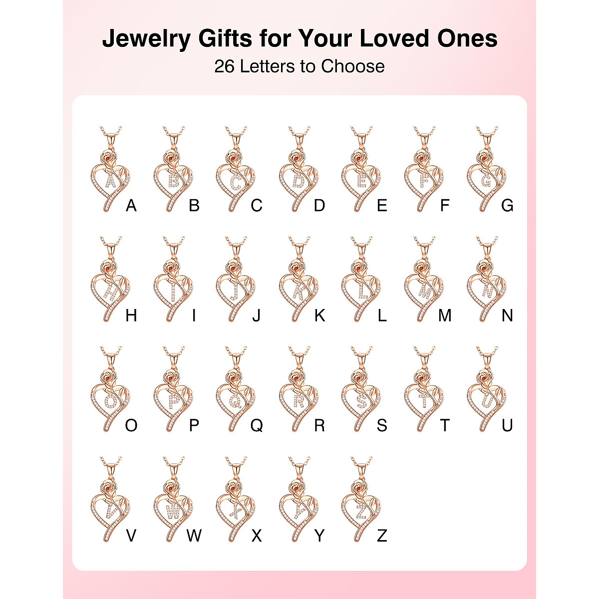 PAITAIN Rose Heart Initial Necklace for Women Necklace for Wife Girlfriend Mom Jewelry for Women-B