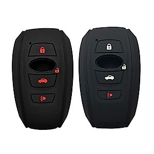 2Pcs Key Fob Cover Case Protector Fit for 2018 2017 Subaru Outback Legacy Forester Sti XV Crosstrek Impreza BRZ WRX Keyless Entry Remote Fob Skin Jacket Holder (1 Black with Red + 1 Black with White)