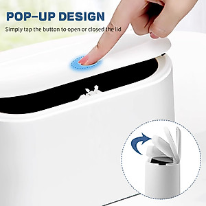 Mini Trash Can with Lid - Removable Small Garbage Can, Tiny Plastic Trash Bin, Pop Up Countertop Wastebasket, Counter Garbage Lint Bin for Bathroom,Office,Kitchen,Desk,Coffee Table(White)