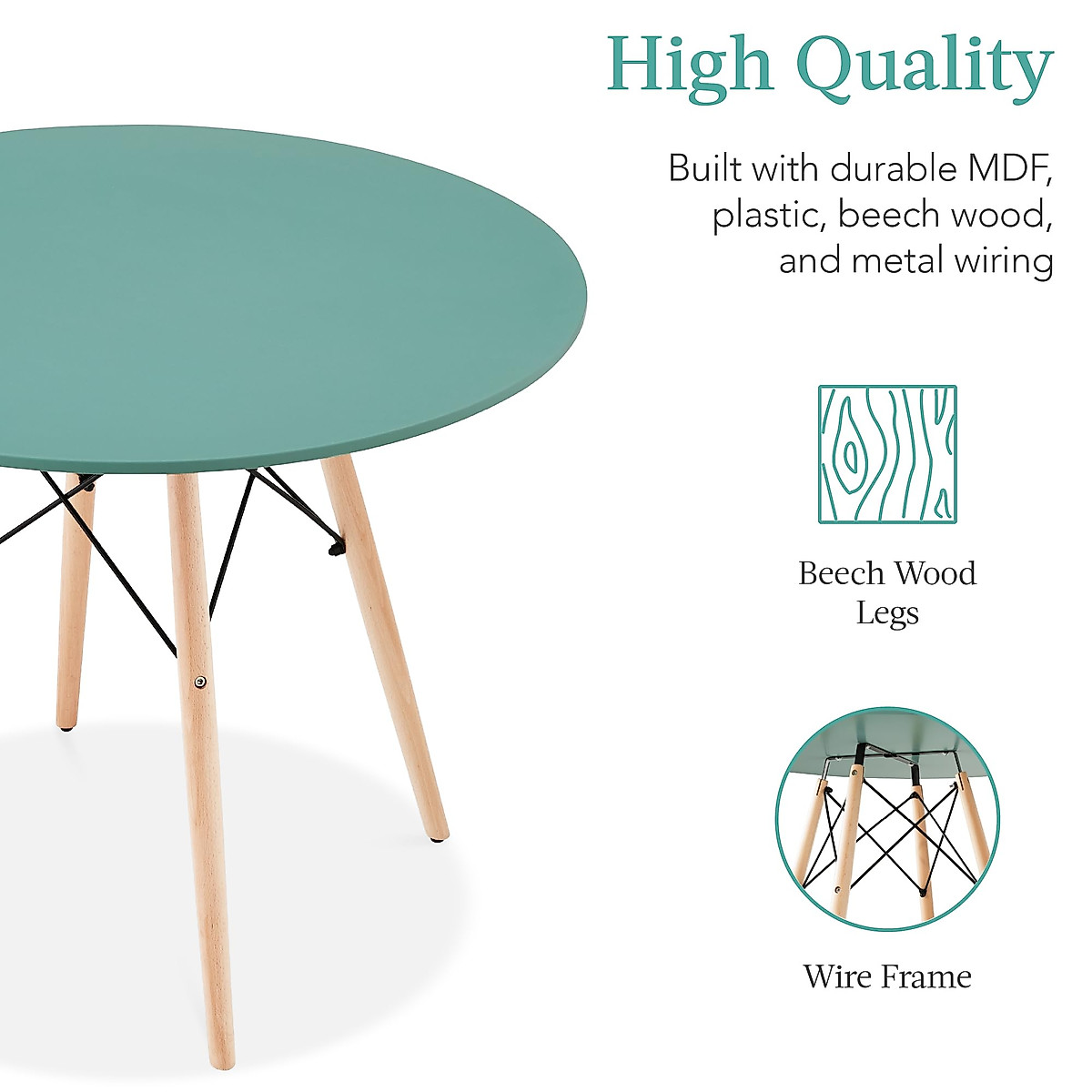 Best Choice Products 5-Piece Dining Set, Compact Mid-Century Modern Table & Chair Set for Home, Apartment w/ 4 Chairs, Plastic Seats, Wooden Legs, Metal Frame - Light Green/Oak