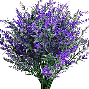 AKOMIC 12pcs Artificial Lavender Flowers Fake Plastic Outdoor Plants UV Resistant Shrubs for Indoor Outside Home Porch Garden Window Box Wedding Party Decoration