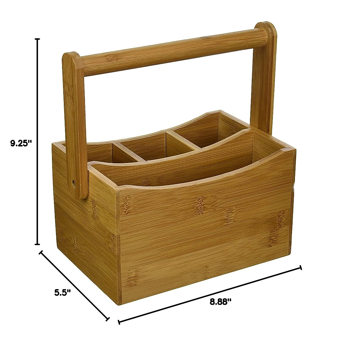 Lipper International 8842 Bamboo Wood Flatware Caddy with Folding Handle, 8-7/8" x 5-1/2" x 9-1/4"