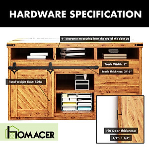 Homacer Mini Black Rustic Non-Bypass Sliding Barn Door Hardware Kit, for One/Single Door, 48-inch Long Flat Track, Diamond Design Roller, Cabinet TV Stand Console Use…